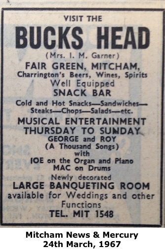 1967 ad for Bucks Head | Mitcham History Notes