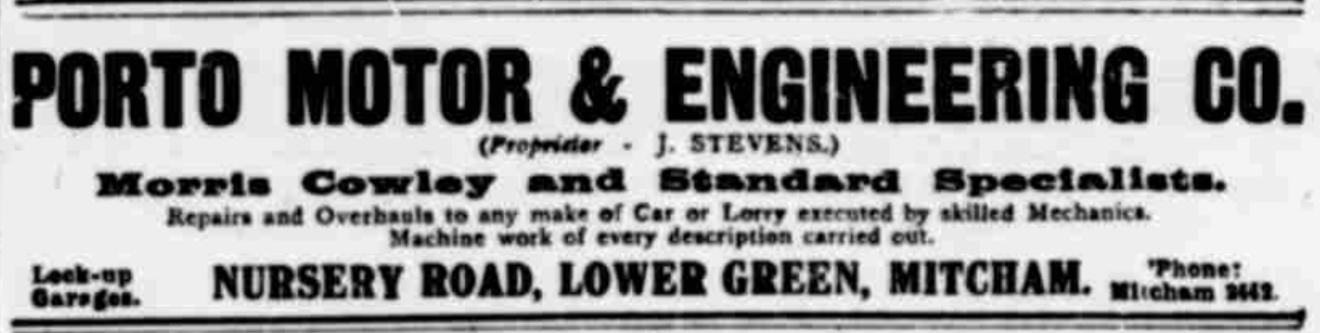 Porto Motor Motor and Engineering Co. | Mitcham History Notes